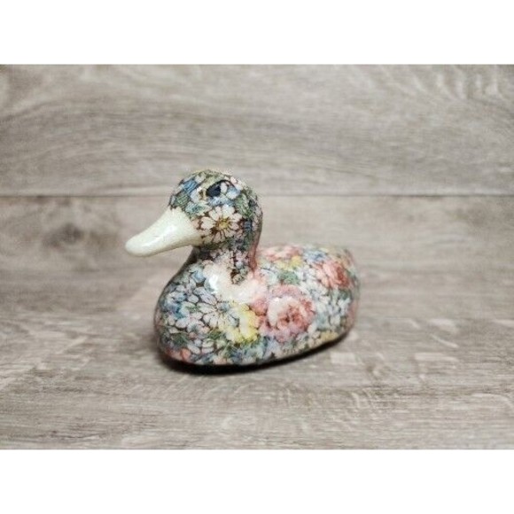 Accents | Vintage Floral Calico Decoupage Duck Decorative Figurine ...